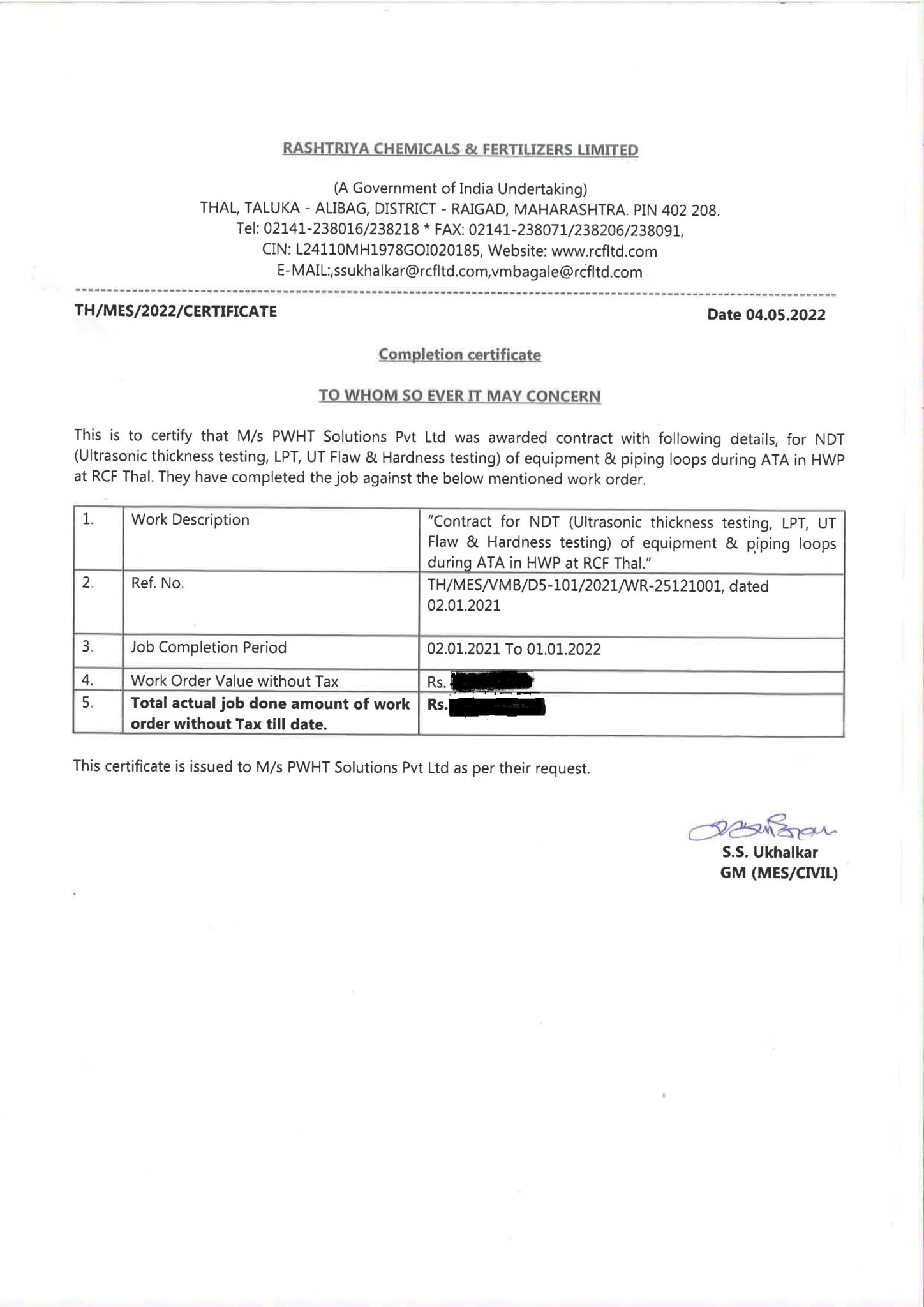 "Contract for NDT (Ultrasonic thickness testing, LPT,UT, Flaw ...